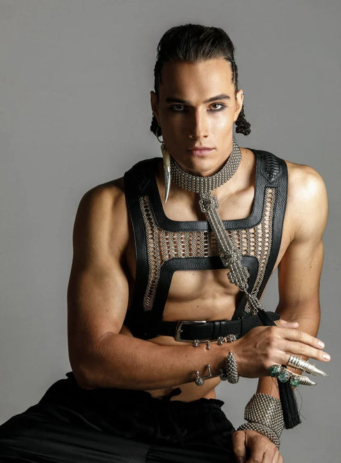 Yasuke Beaded Leather Harness - Black /Silver – Object & Dawn